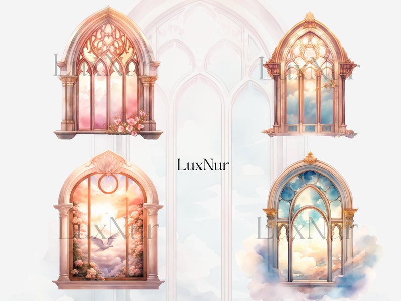 Watercolor Heaven Window Clipart Png Printable Angel Clipart - Etsy