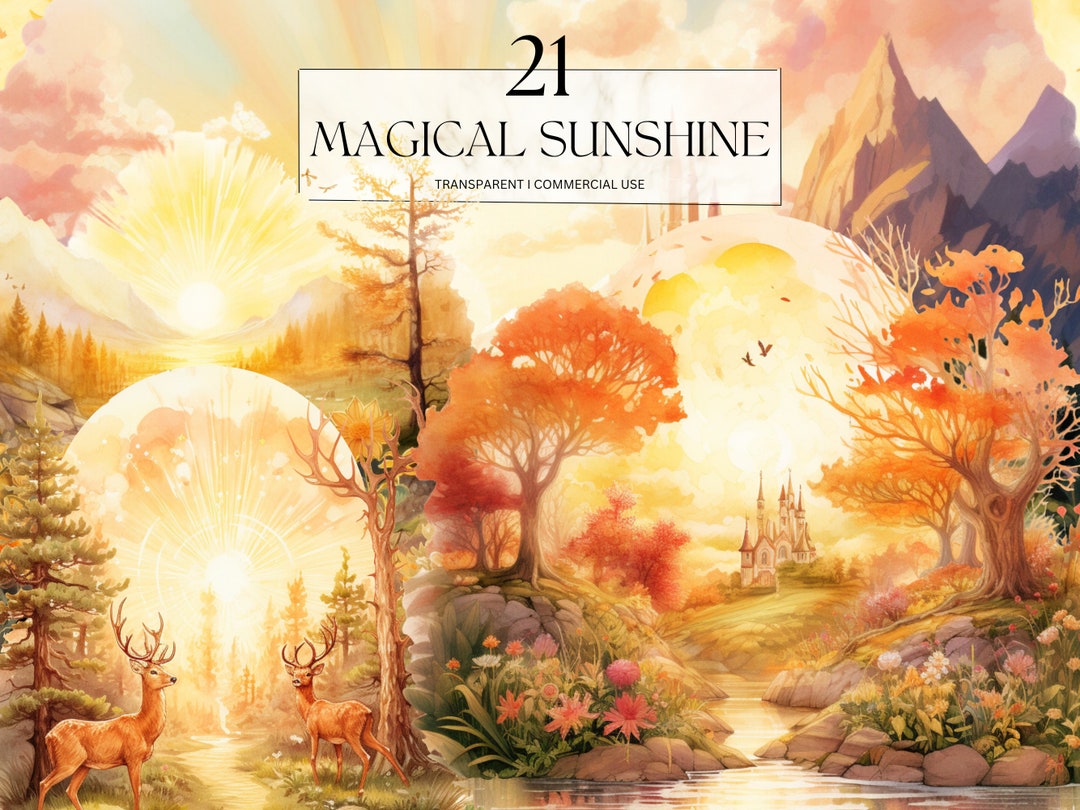 Watercolor Magical Sunshine Clipart, Printable Enchanted Sunrise Png ...