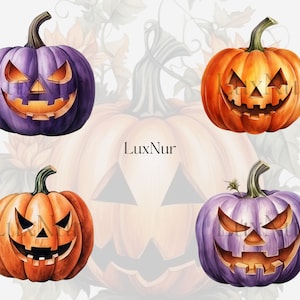 Watercolor Jack O Lantern Clipart, Printable Horror Decorations Png ...