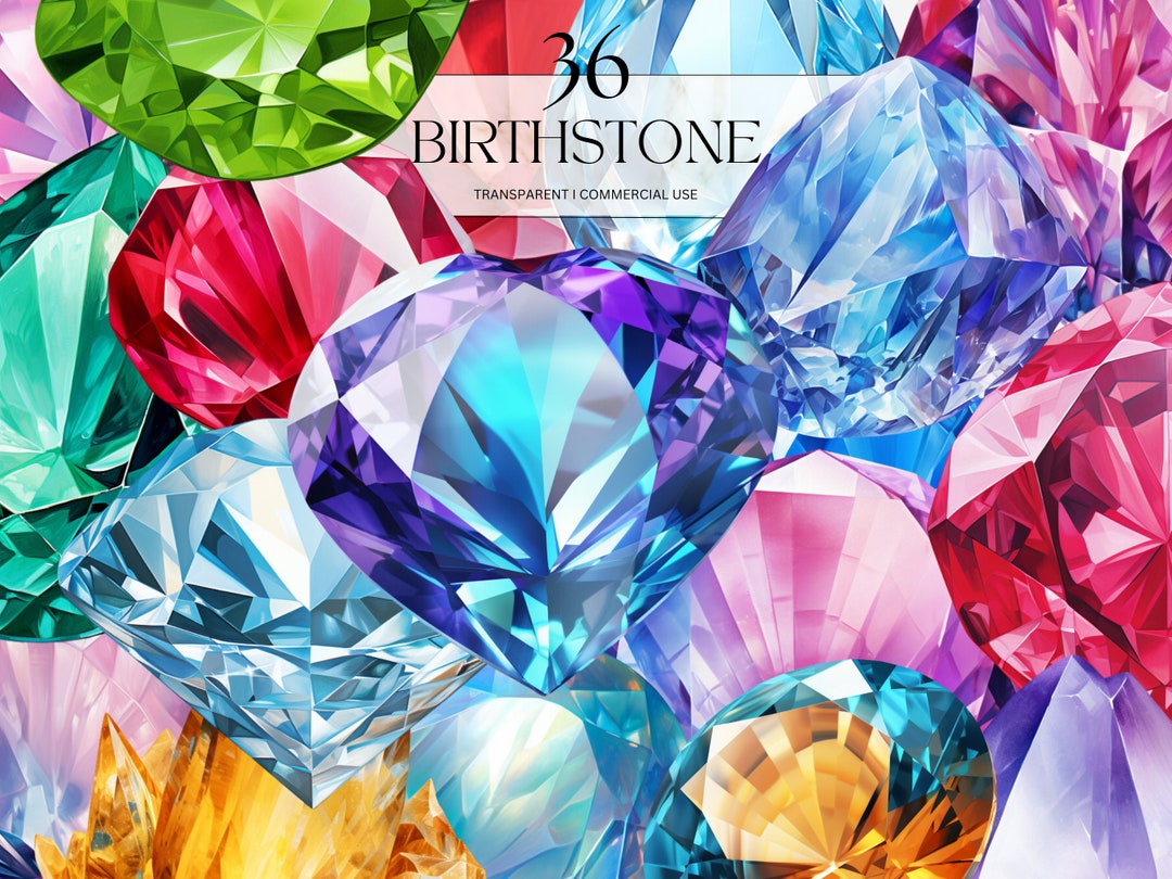 Watercolor Birthstone Clipart, Printable Multicolored Gems Decor Png ...