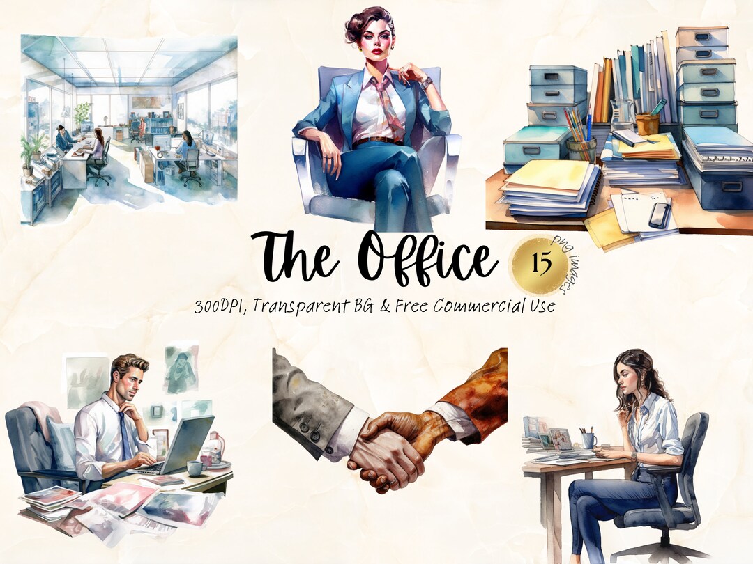 Watercolor the Office Clipart Printable Corporate Working Work ...