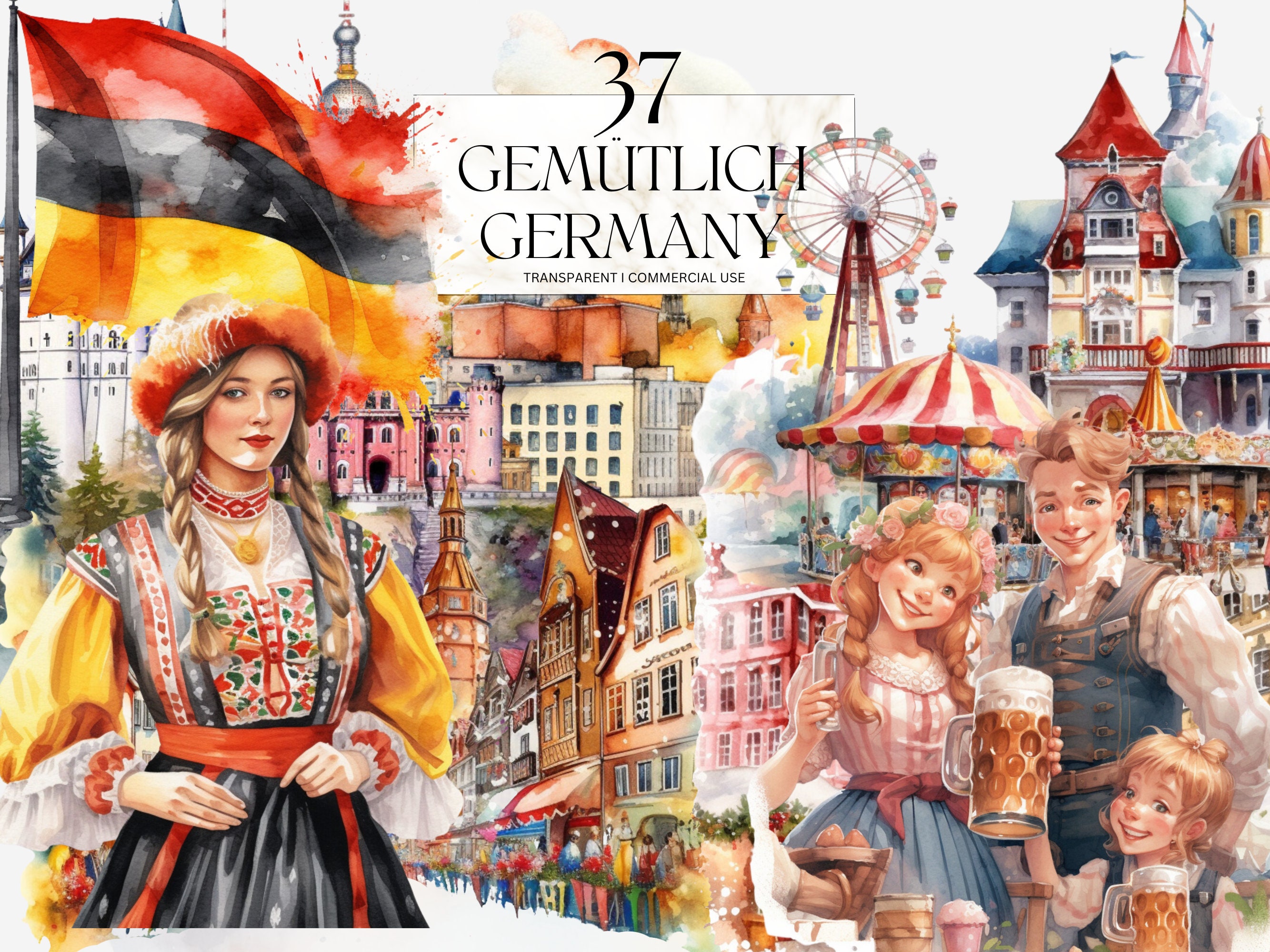 Watercolor Germany Clipart Printable Oktoberfest Png German - Etsy