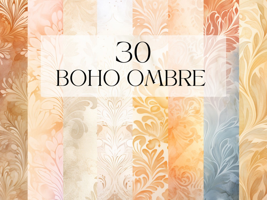 Watercolor Boho Ombre Digital Paper, Printable Bohemian Floral Pattern ...