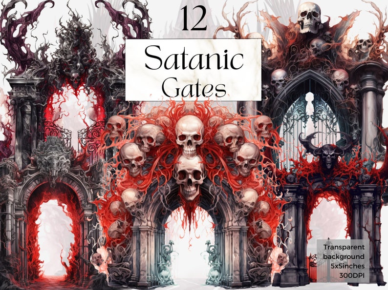 Watercolor Satanic Gates Clipart Printable Hell Gate Png - Etsy