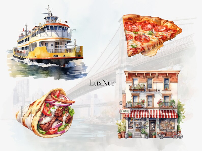 Watercolor New York Clipart Printable New York City Skyline - Etsy