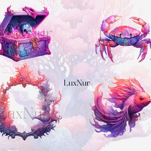 Watercolor Mermaid Clipart, Printable Girl Under the Sea Princess Art ...