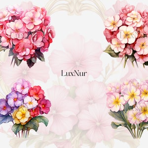 Watercolor Primrose Clipart, Printable Botanical Floral Ephemera Png ...