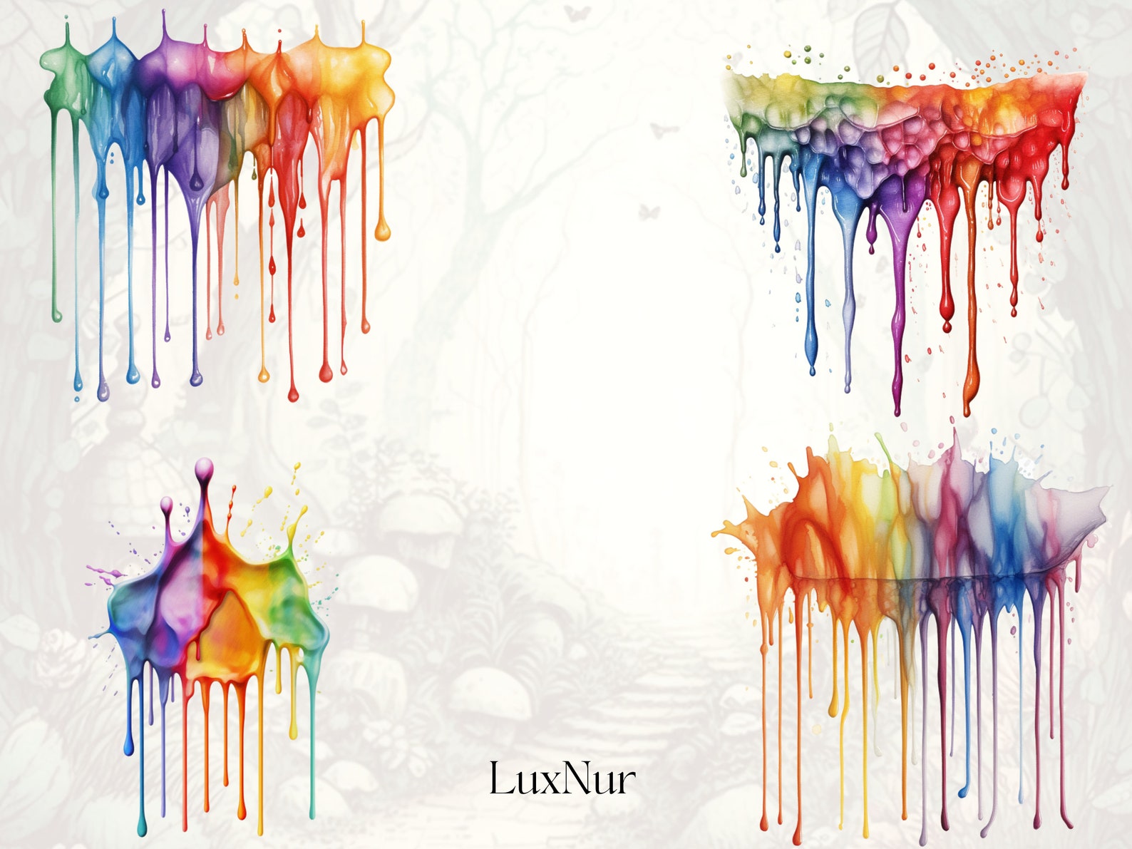 Rainbow Watercolor Drips Png Clipart Printable Paint Splash - Etsy