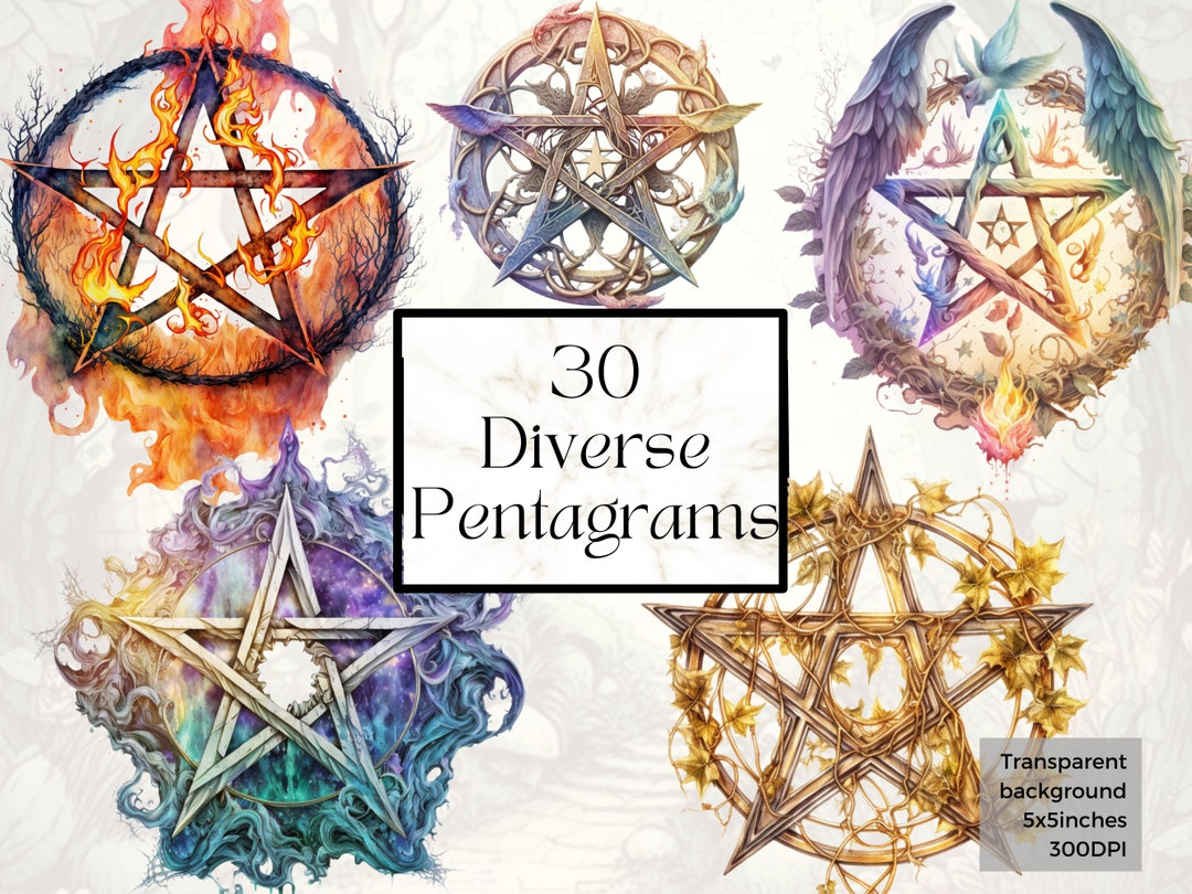 Best Watercolor Diverse Witch Pentagram Png Clipart, Printable Wiccan ...
