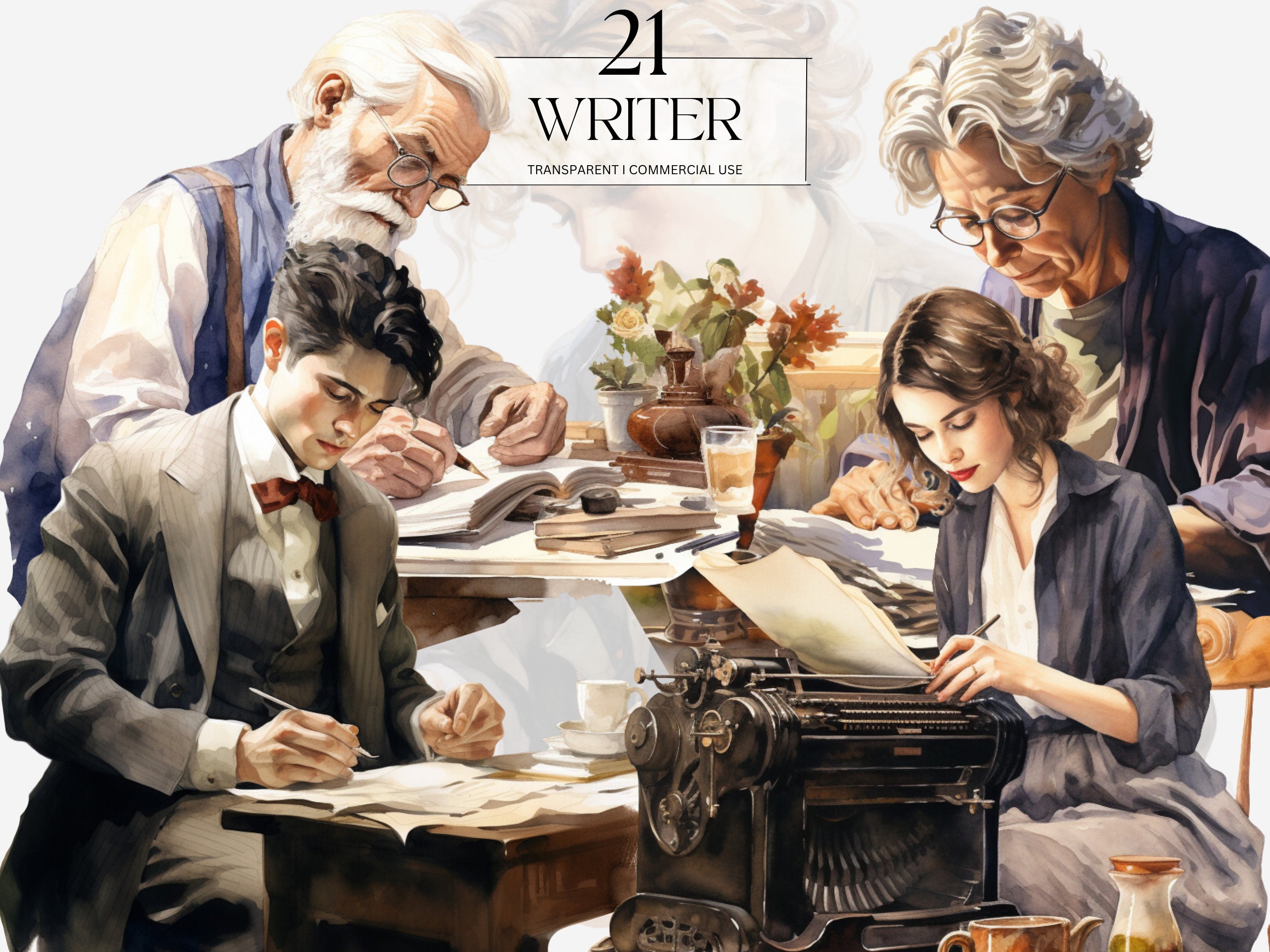 Watercolor Writer Clipart Printable Novelist Professional - Etsy