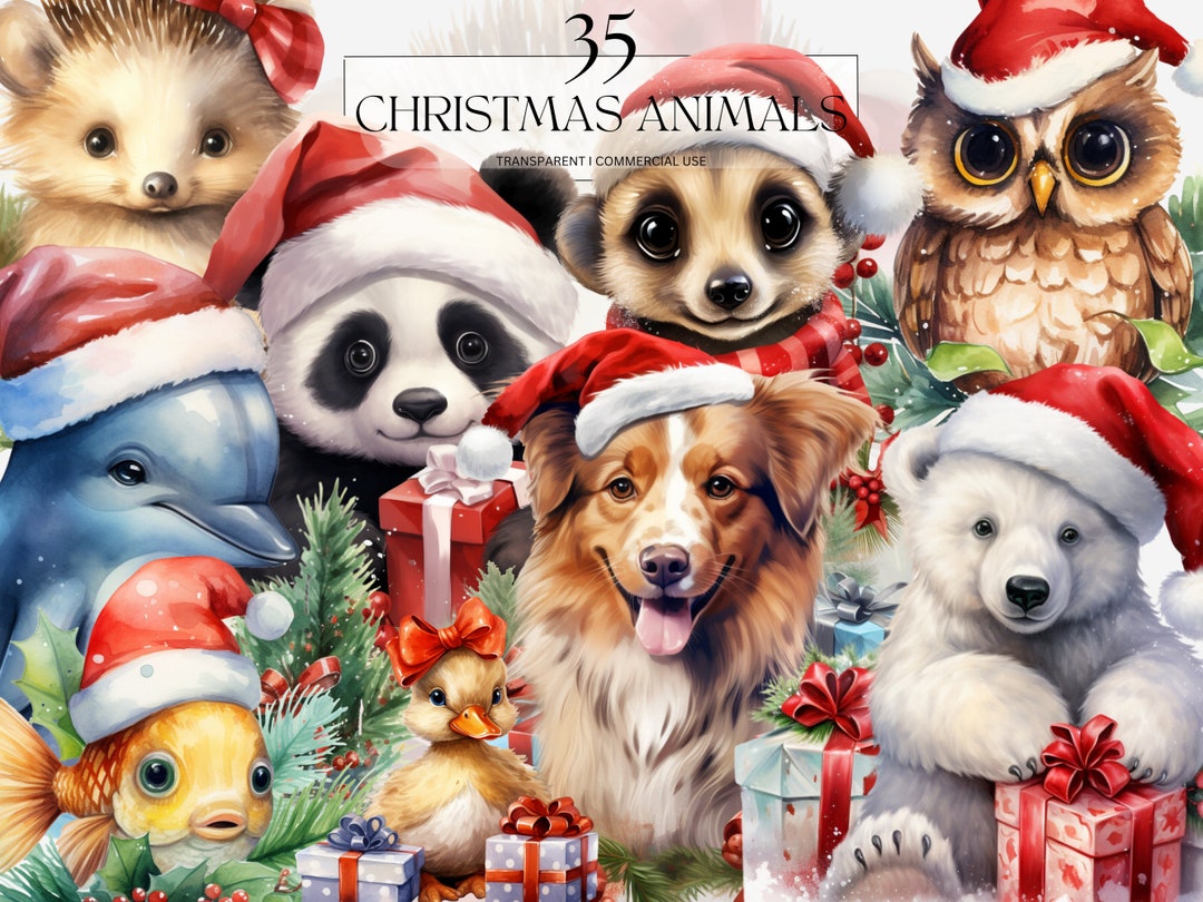Watercolor Christmas Animals Clipart, Printable Woodland Animals Png ...