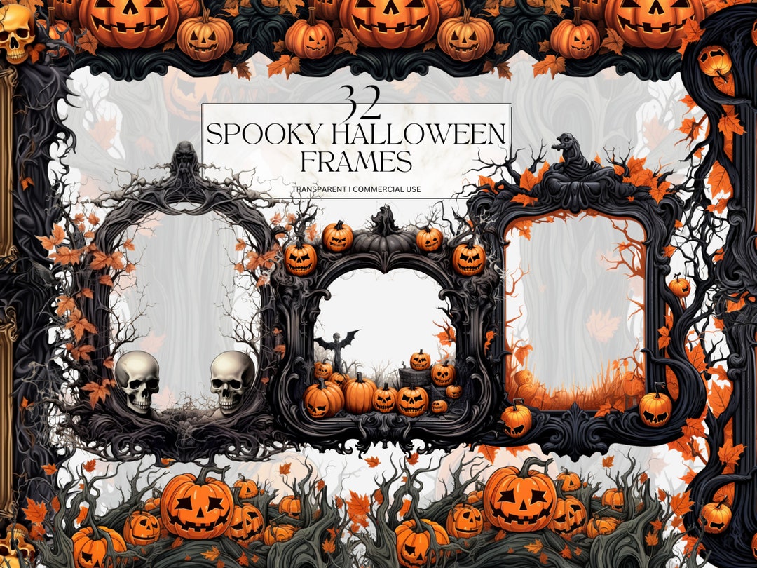 Watercolor Spooky Halloween Frames Clipart Printable Horror Decorations ...