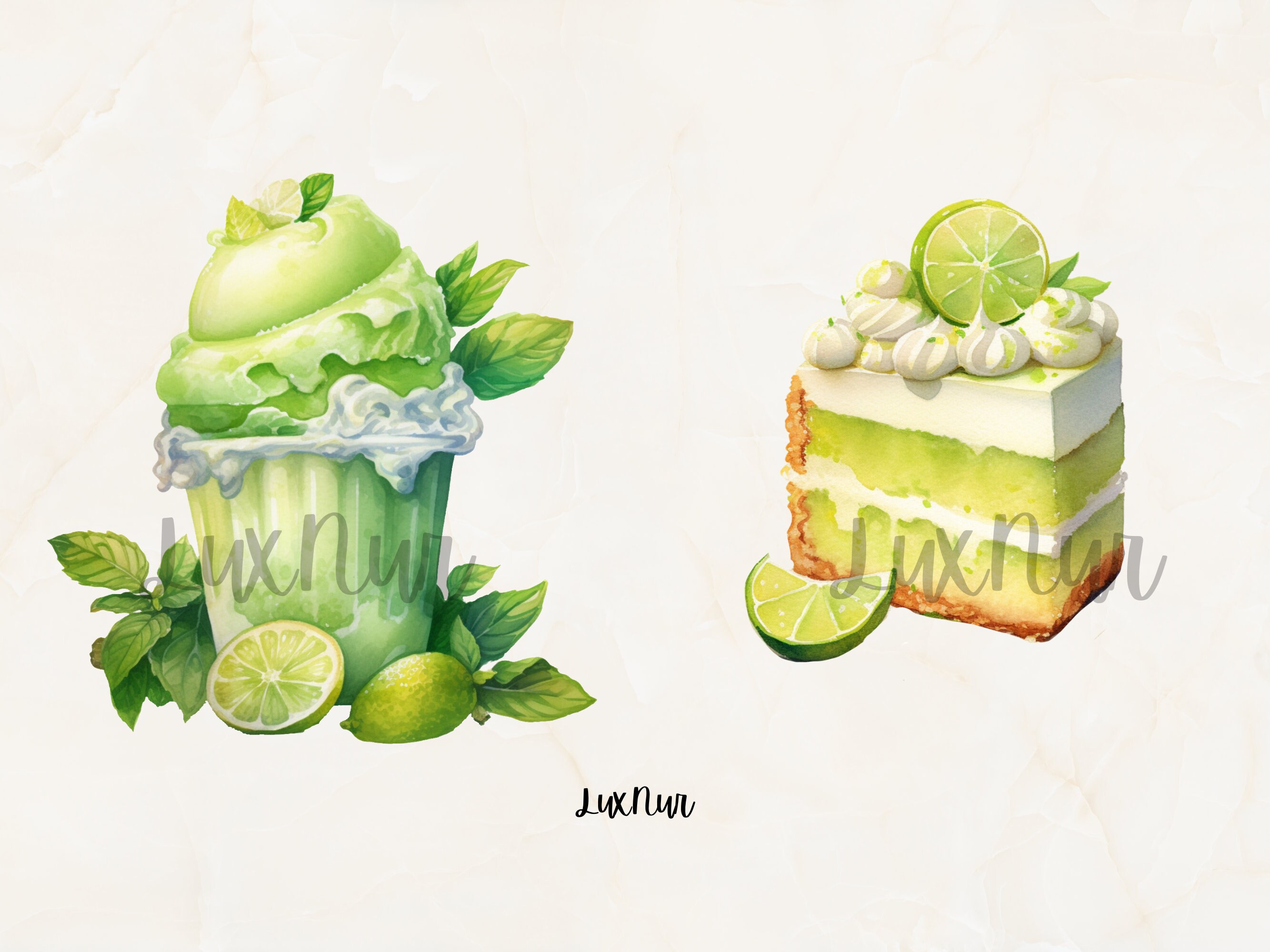 Watercolor Lime Clipart Printable Key Lime Pie Png Citrus - Etsy