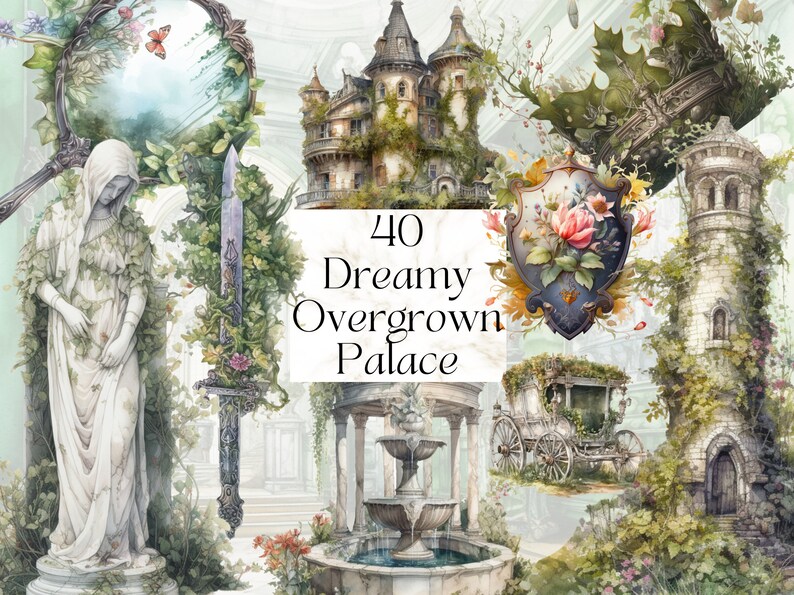 Watercolor Dreamy Overgrown Palace Png Clipart Printable - Etsy