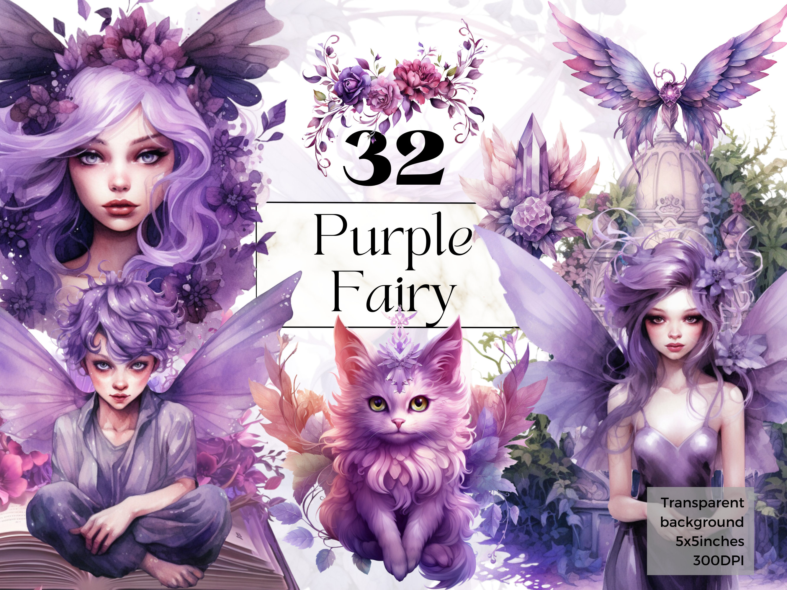 Watercolor Purple Fairy Clipart Png Printable Fairytale - Etsy