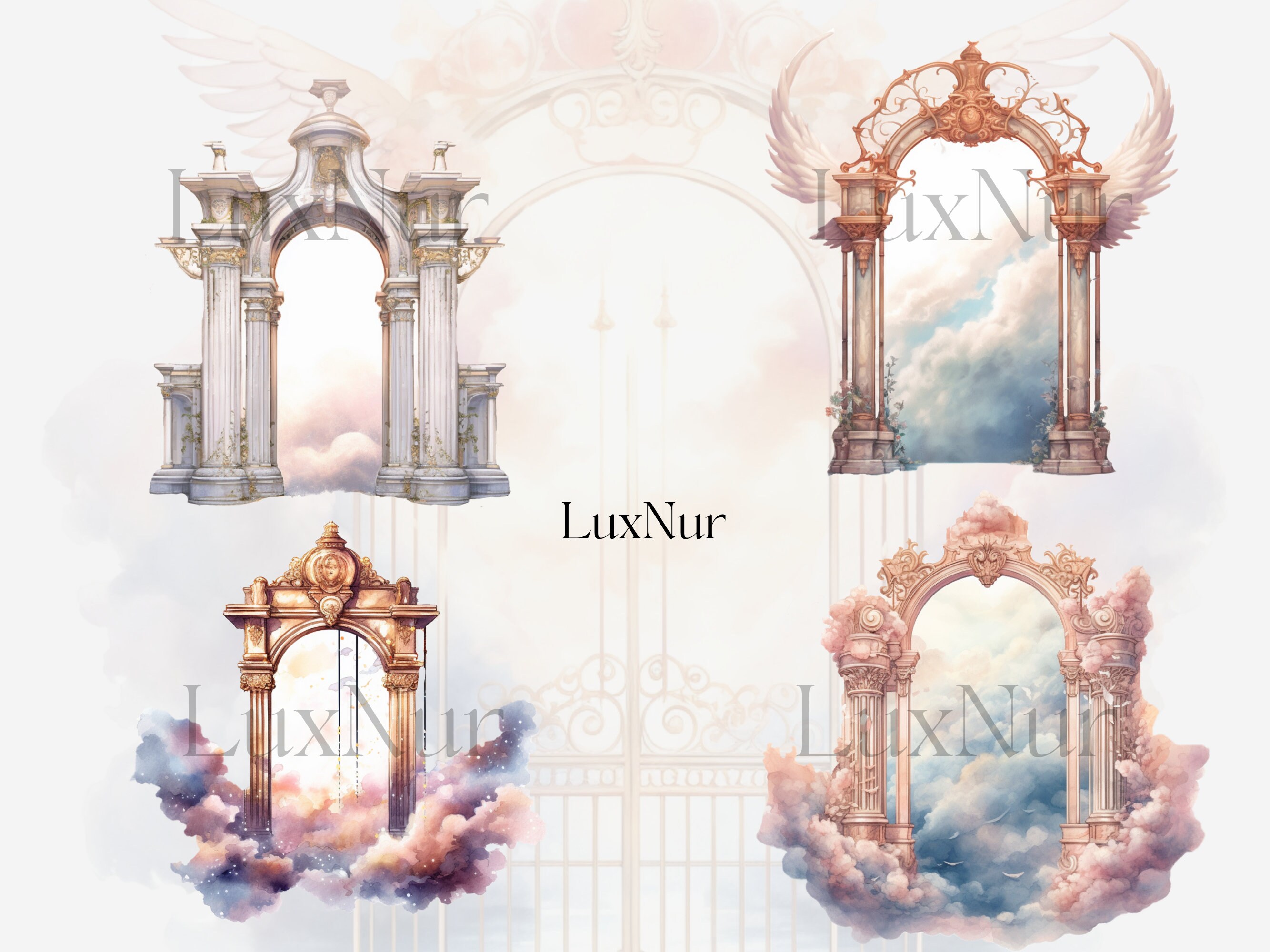 Watercolor Heaven Gates Clipart Png Printable Angel Clipart - Etsy UK