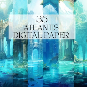 Watercolor Atlantis the Lost Empire Digital Paper, Printable Enchanted ...