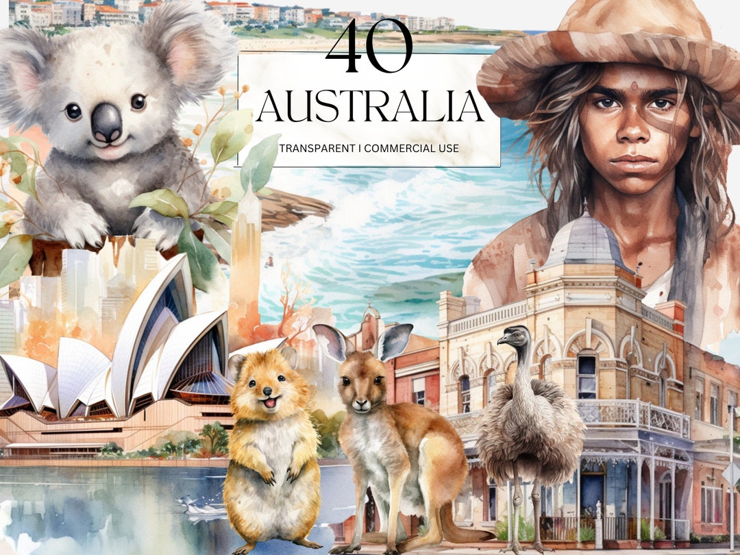Watercolor Australia Clipart, Printable Kangaroo Quokka Koala Png ...