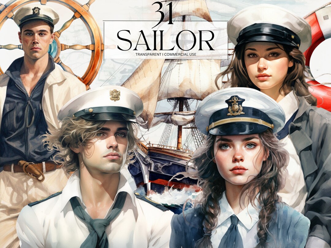 Watercolor Sailor Clipart, Printable Sea Captain Profession Png ...