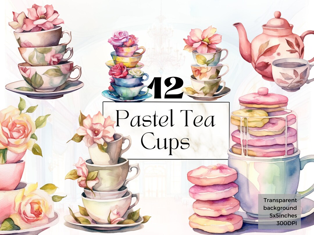 Watercolor Pastel Teacups Clipart Png, Printable Tea Party, Free ...