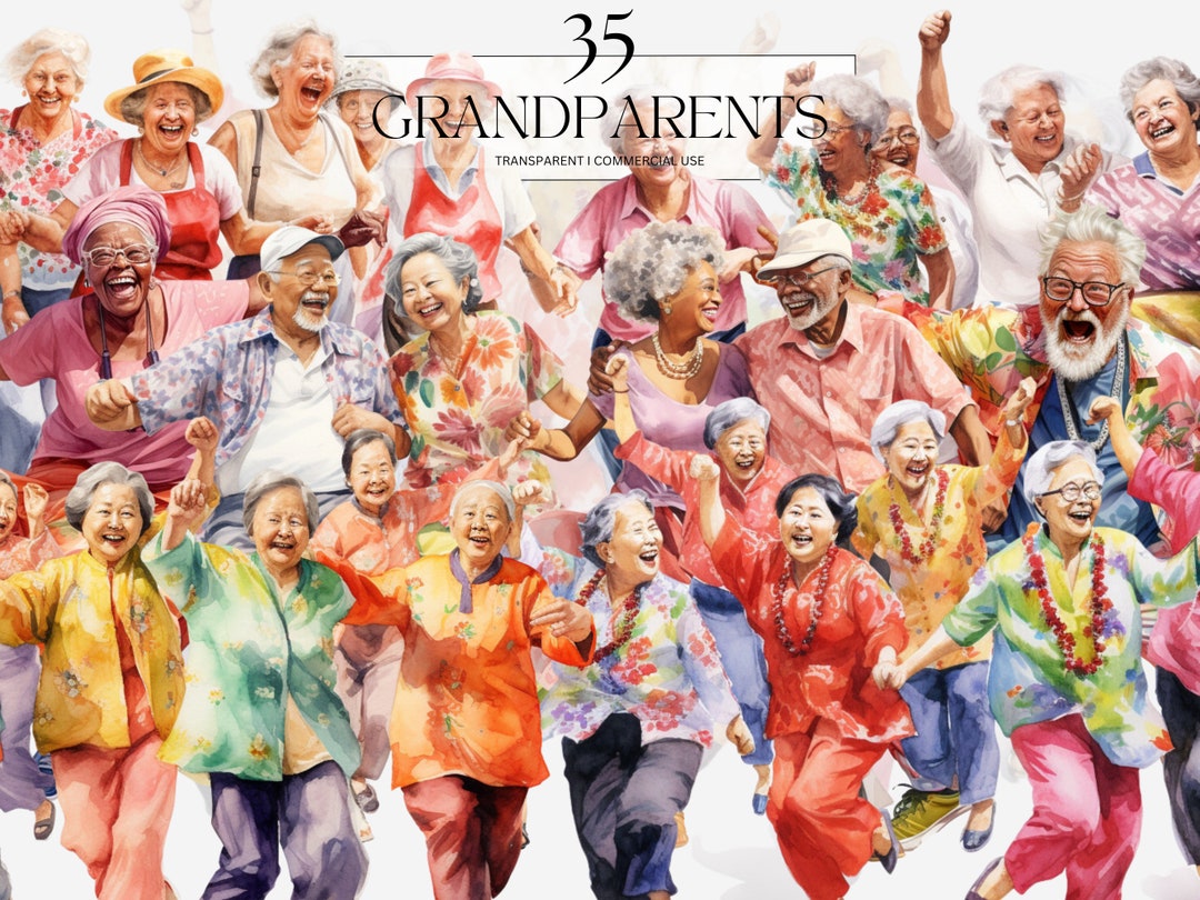 Watercolor Grandparents Clipart, Printable Grandfather Grandmother Png ...