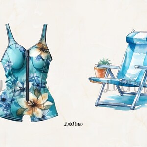 Watercolor Pool Party Clipart Summer Vacation Beach Holiday Tropical ...