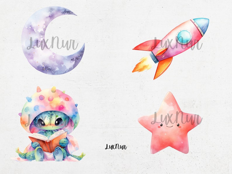Watercolor Baby Astronaut Clipart Printable UFO Spaceship - Etsy