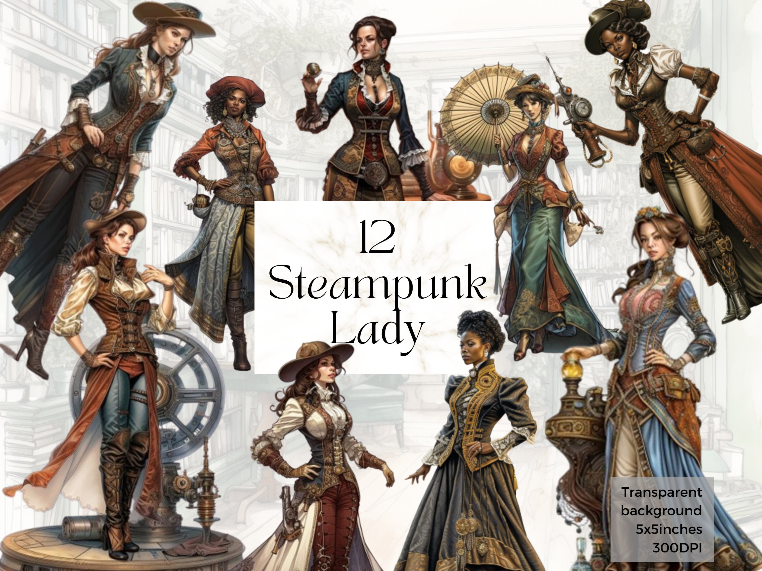 Watercolor Steampunk Victorian Lady Png Clipart Printable - Etsy