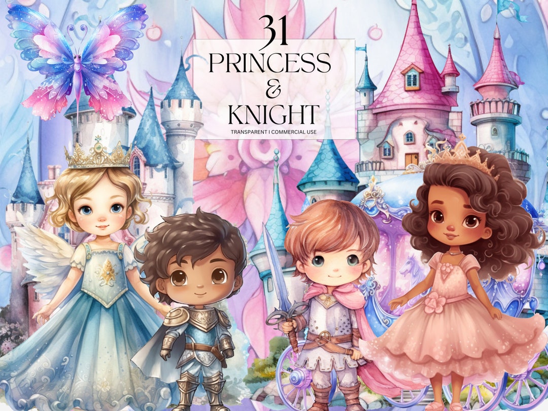 Watercolor Princess and Knight Clipart, Printable Fairy Tale Kids ...