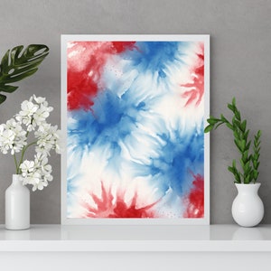 Watercolor Red White Blue Tie Dye Digital Paper, Printable Abstract ...