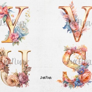 Alphabet Watercolor Png Clipart, Printable Gold Floral Letter Wedding ...