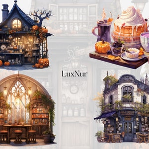 Watercolor Enchanted Witches Café Clipart, Printable Witchcraft Coffee ...