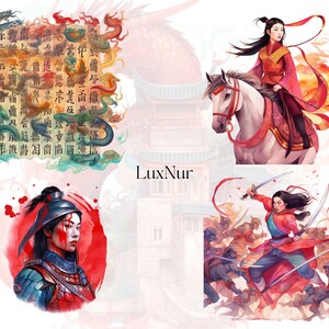 Watercolor Mulan Clipart Png, Printable Asian Warrior Princess Art ...