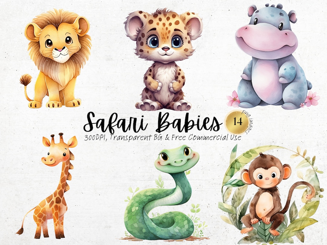 Watercolor Safari Animals Clipart Printable African Jungle Animal Art ...