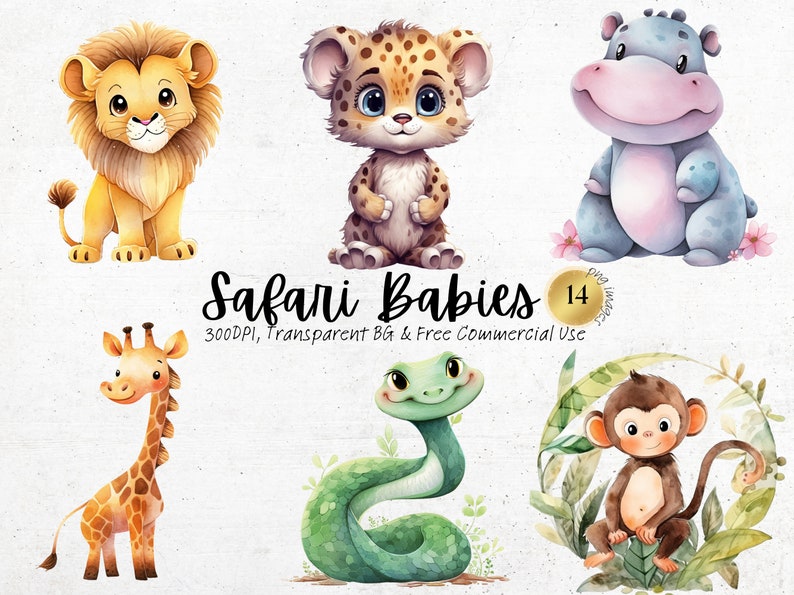 Watercolor Safari Animals Clipart Printable African Jungle - Etsy