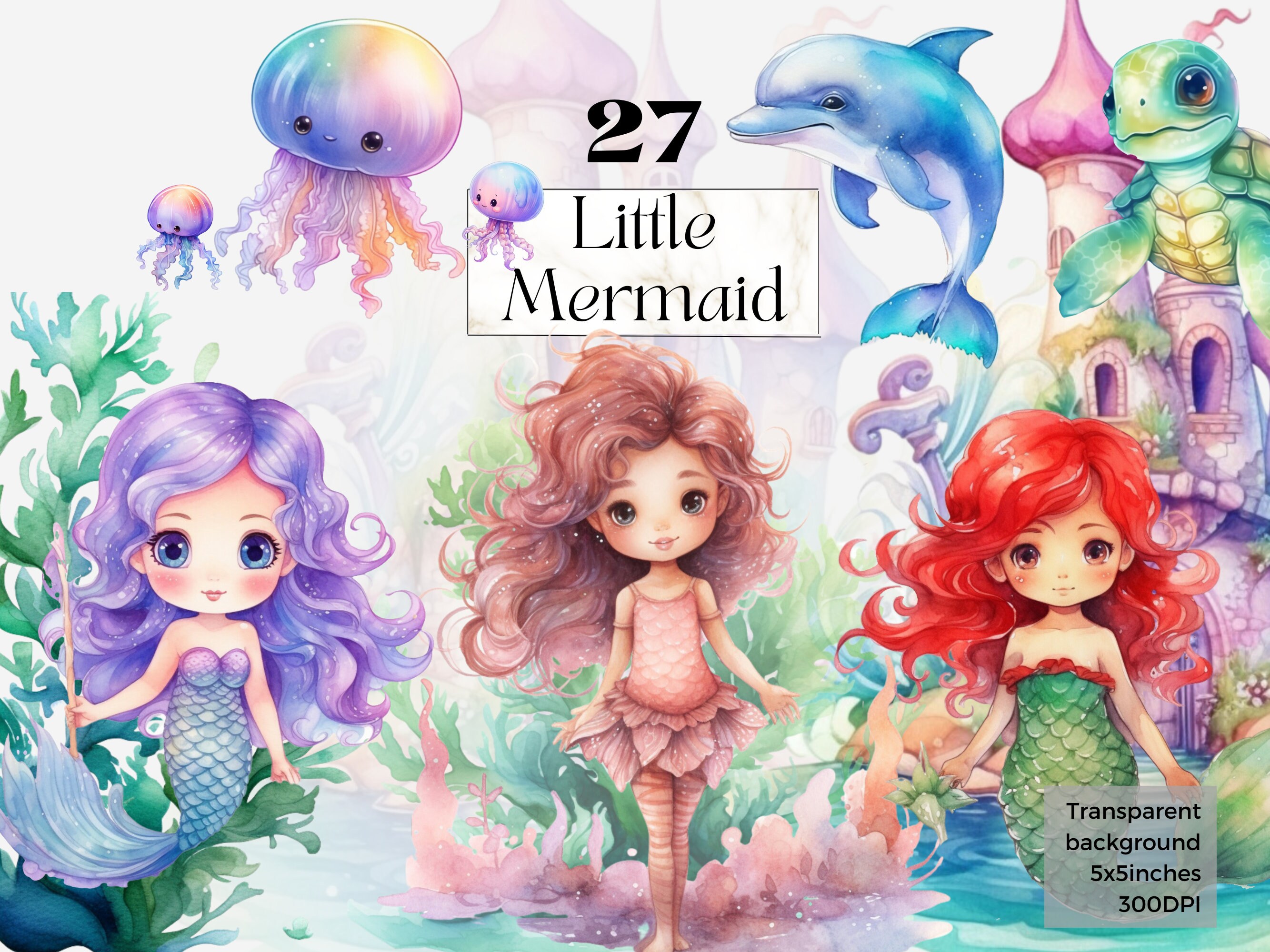 The Little Mermaid Clipart Printable Watercolor Fish Clipart - Etsy