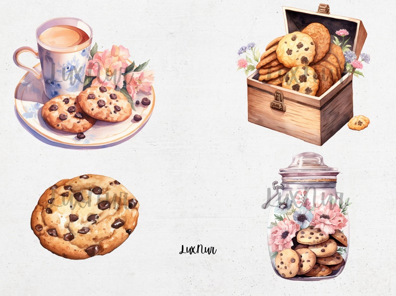 Watercolor Chocolate Chip Cookie Clipart Printable Biscuit - Etsy