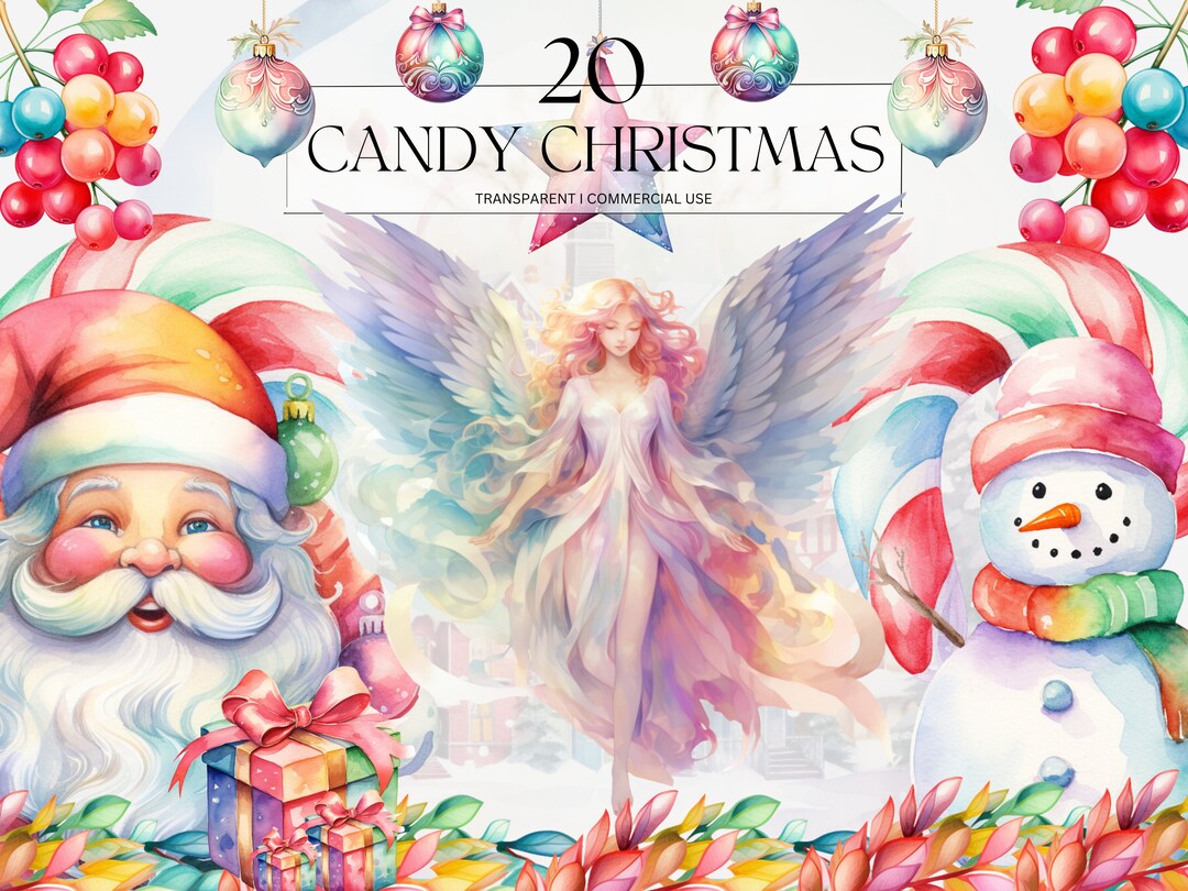 Watercolor Candy Christmas Clipart, Printable Rainbow Ornaments Png ...