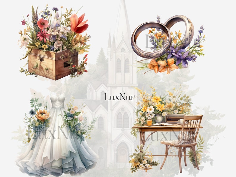 Watercolor Wedding Clipart Printable Green Wedding Day Art - Etsy