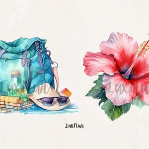 Watercolor Pool Party Clipart Summer Vacation Beach Holiday Tropical ...