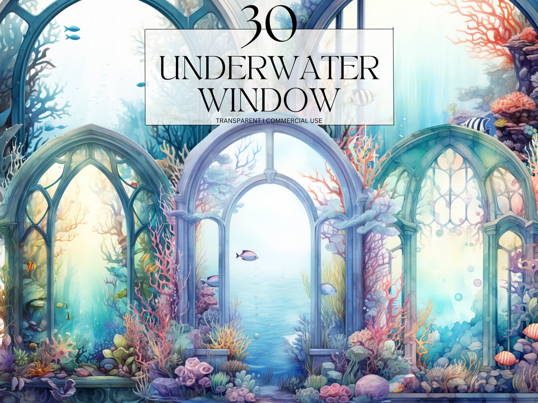 Watercolor Underwater Window Clipart, Printable Aquatic Nature Png ...