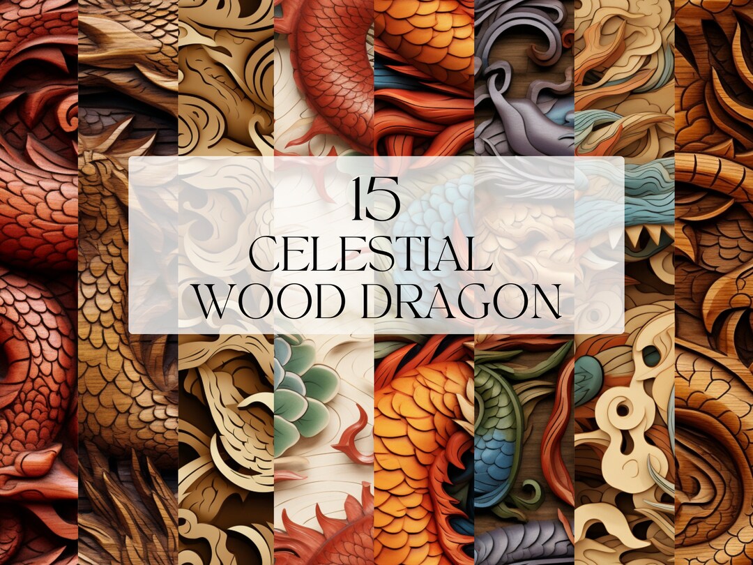 Watercolor Wood Dragon Digital Paper Printable Chinese New Year Png ...