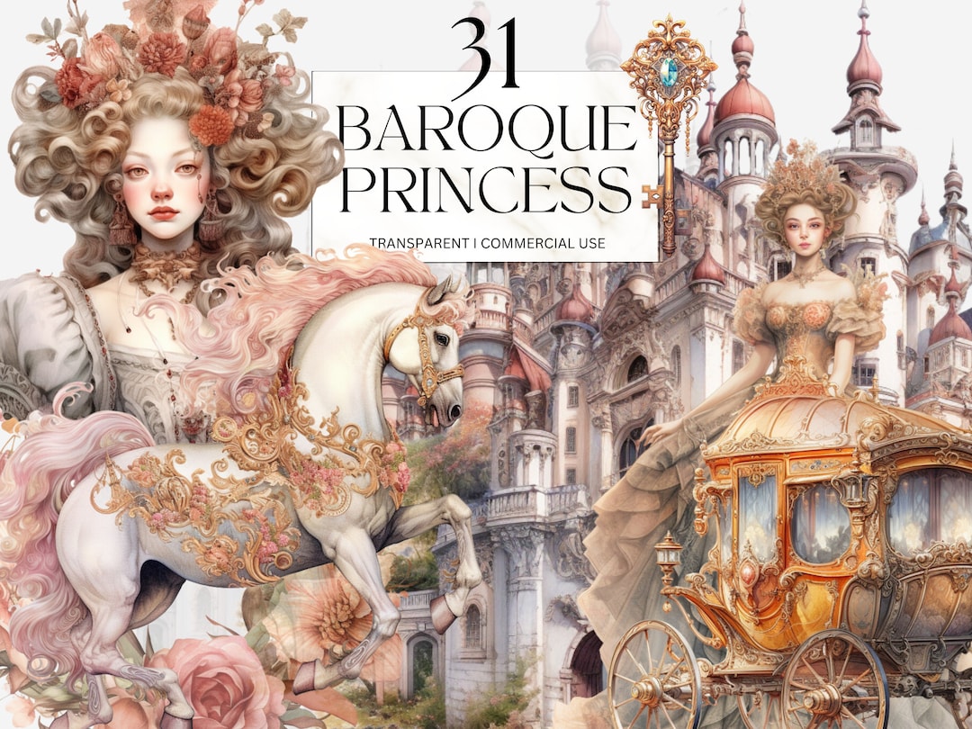 Watercolor Baroque Princess Clipart, Printable Retro Vintage Era 17th ...