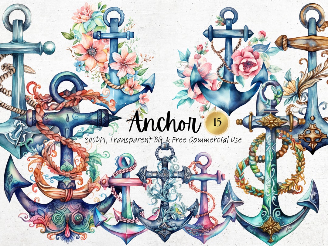 Watercolor Anchor Clipart Printable Nautical Cruise Ship Mariner Png ...