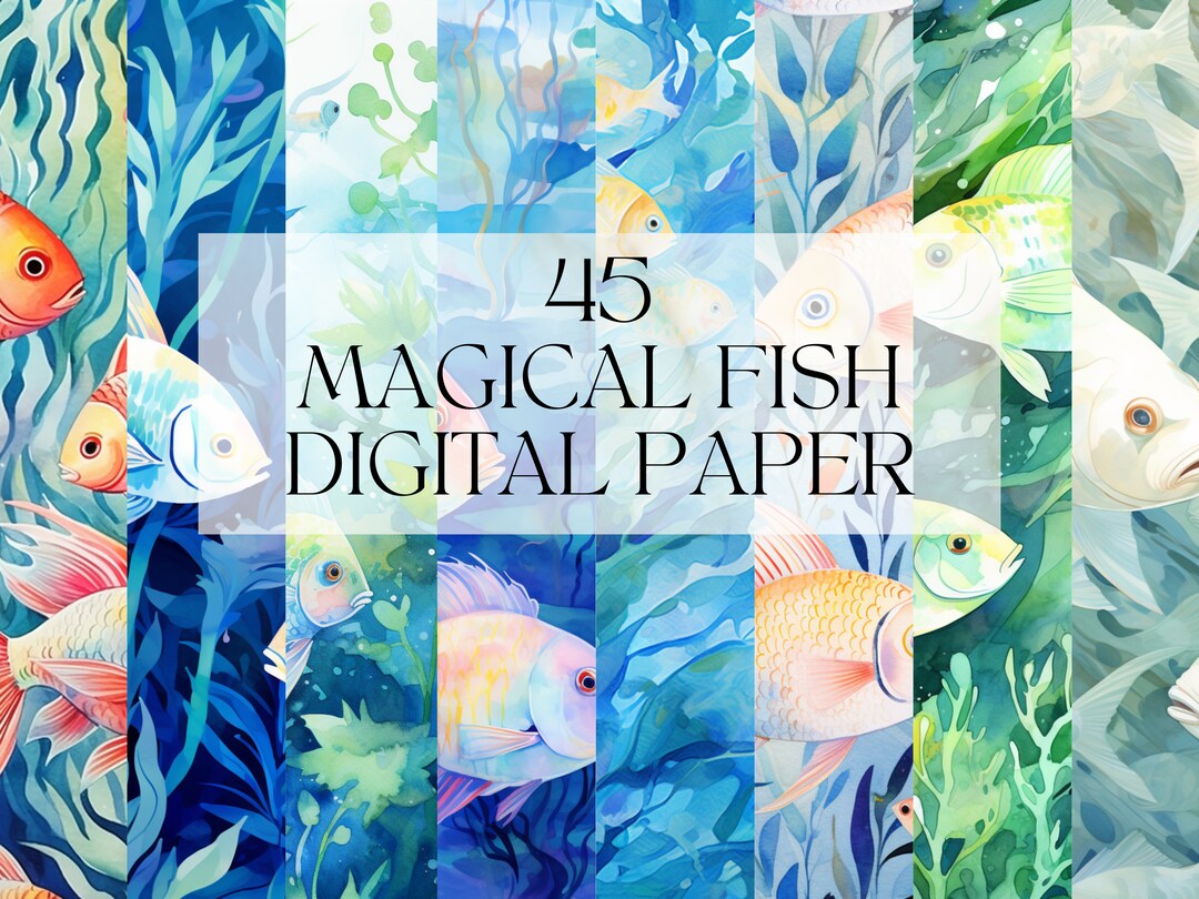 Watercolor Magical Fish Digital Paper Printable Underwater Sea Creature ...