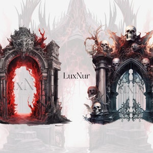 Watercolor Satanic Gates Clipart, Printable Hell Gate Png, Hell Clipart ...