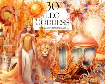 Leo Watercolor Goddess PNG Clipart Bundle, Printable Zodiac Sign ...