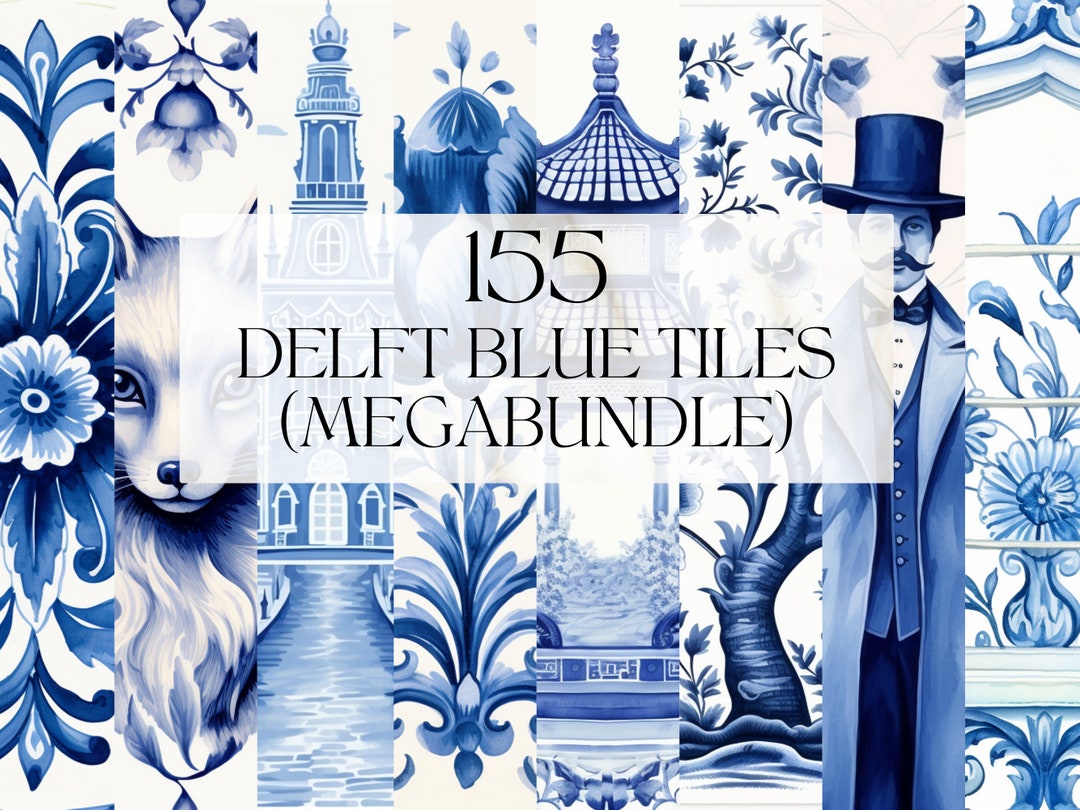 Watercolor Delft Blue Megabundle Digital Paper, Printable Geometric ...
