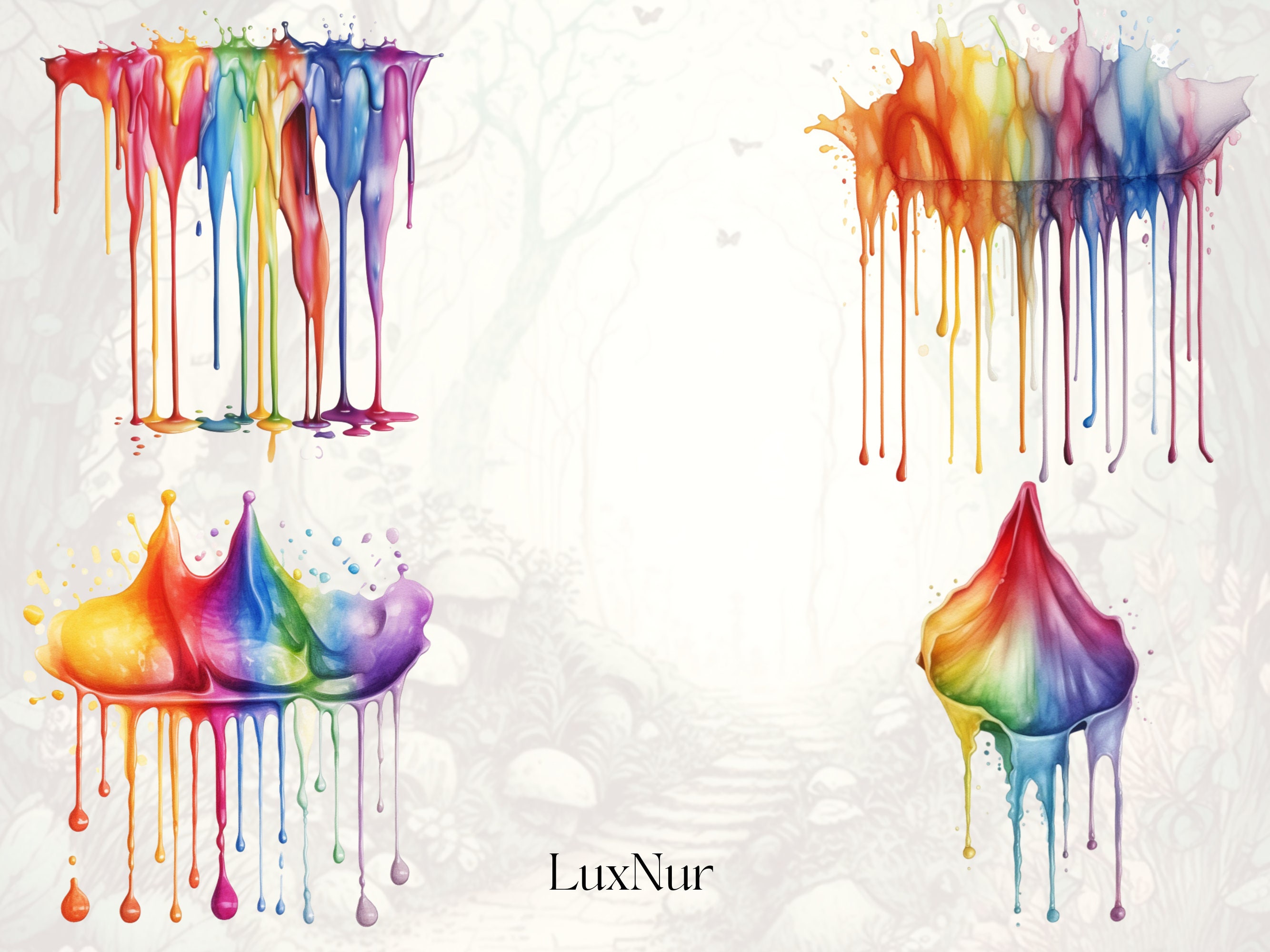 Rainbow Watercolor Drips Png Clipart Printable Paint Splash - Etsy