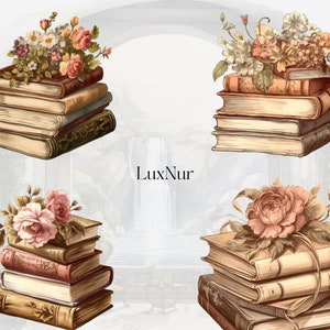 Watercolor Vintage Floral Book Clipart Png, Printable Book Reading ...